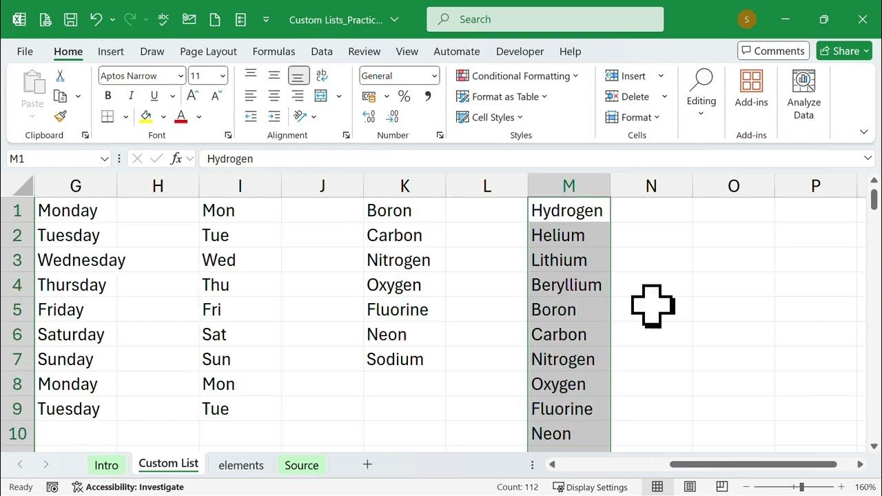 How to Automatically Enter Periodic Table Elements in Excel | Custom List Tutorial by Dinesh ...