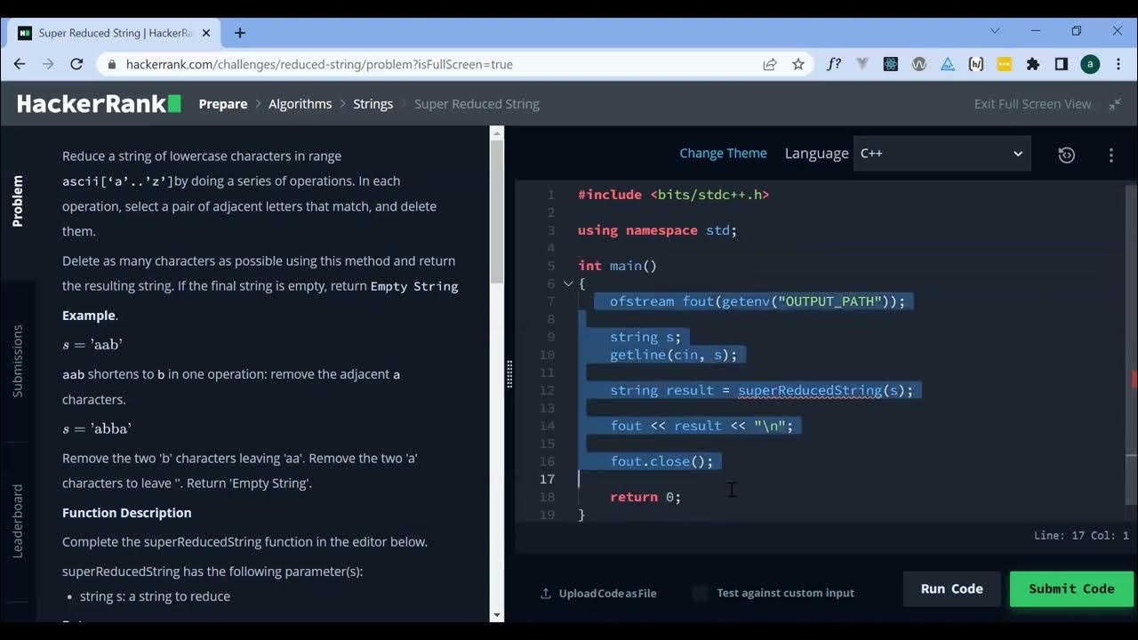 Hackerrank Super Reduced String Youtube 5197
