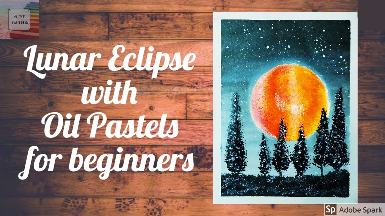Lunar eclipse oil pastel drawing for beginners / Red moon / step by ...