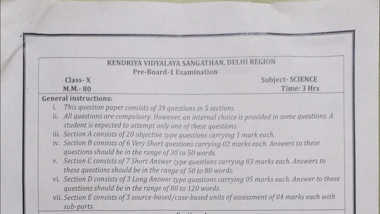 Class 10 Pre board 1 question paper of Science - YouTube