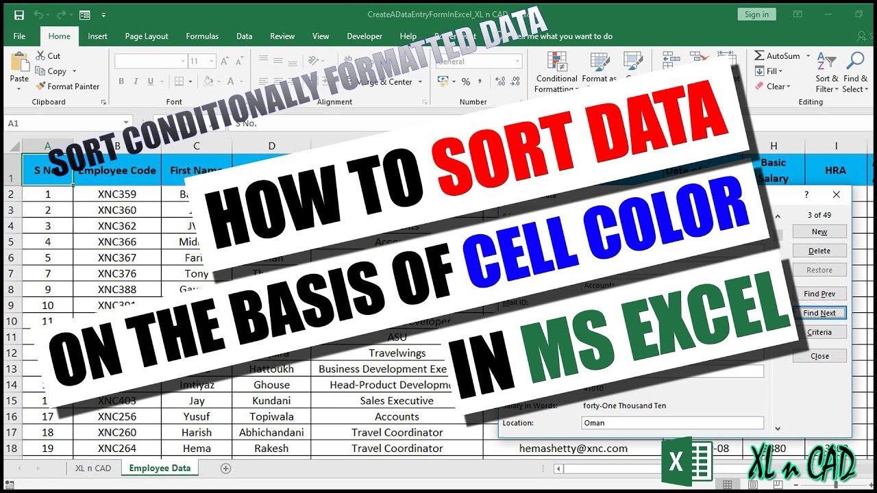Sort Data Using Cell Color In Ms Excel Sort Conditionally Formatted Data Youtube 6838