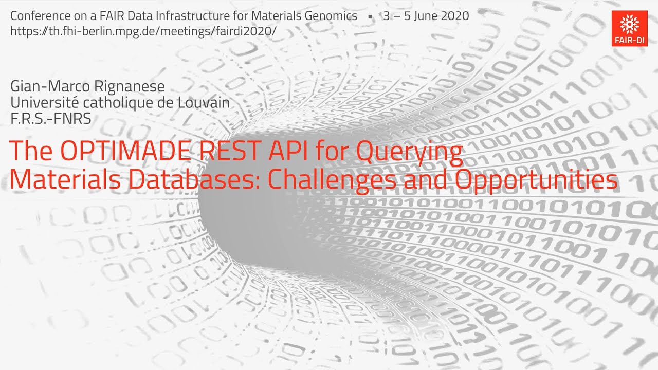 Gian-Marco Rignanese: The OPTIMADE REST API for Querying Materials Databases - YouTube