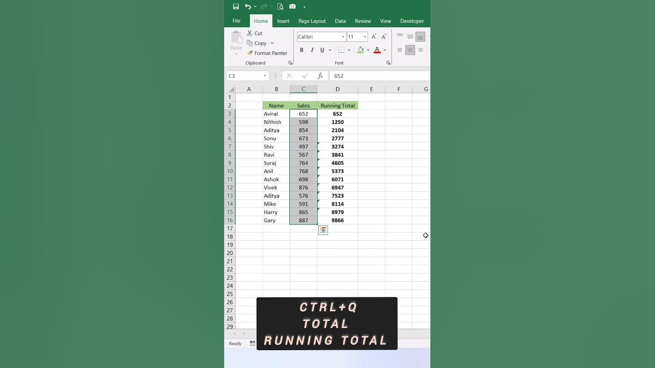 # RUNNING TOTAL IN EXCEL. #exceltech , #exceltips, #excelfunction - YouTube