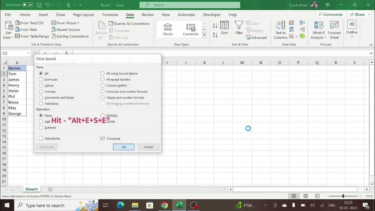 Excel Short Cuts and Tricks - Data Transpose - YouTube