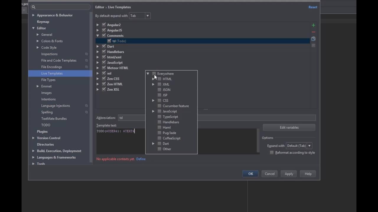 WebStorm. TODO Comments. Creating live template - YouTube