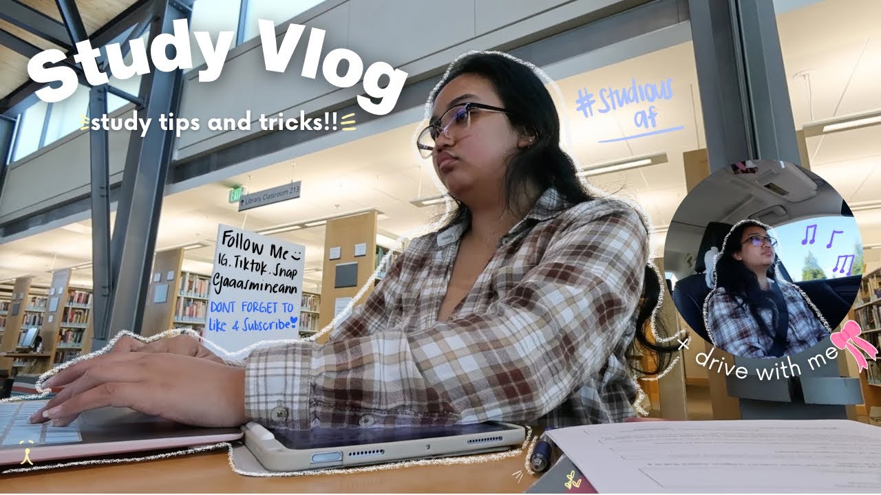 College Diaries: Study Vlog 🎧| + drive with me, study tips, productive ...
