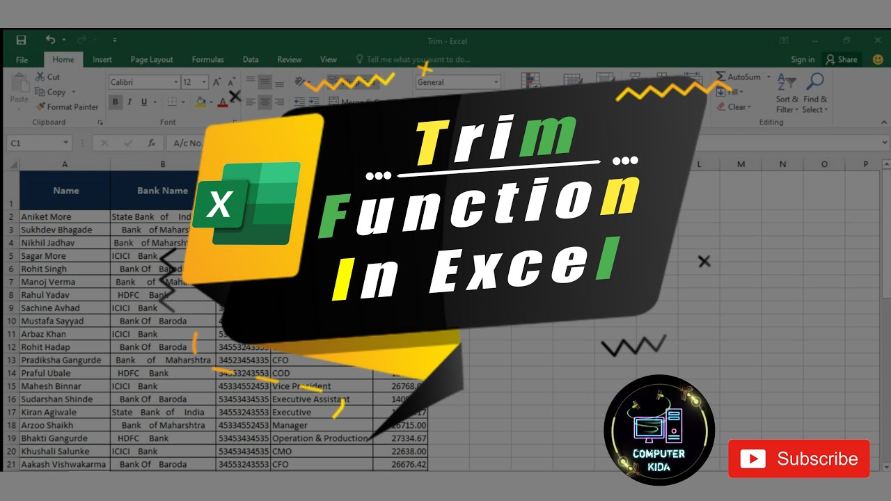 Trim Function In Excel YouTube Trim Function In Excel YouTube