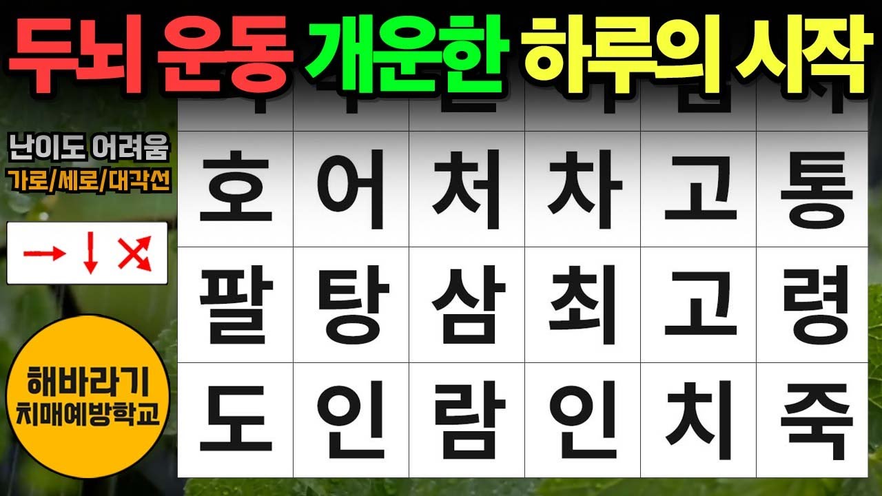 두뇌 운동과 함께 개운한 하루의 시작│숨은단어찾기치매예방치매테스트치매예방퀴즈단어퀴즈치매예방활동낱말퀴즈 Youtube