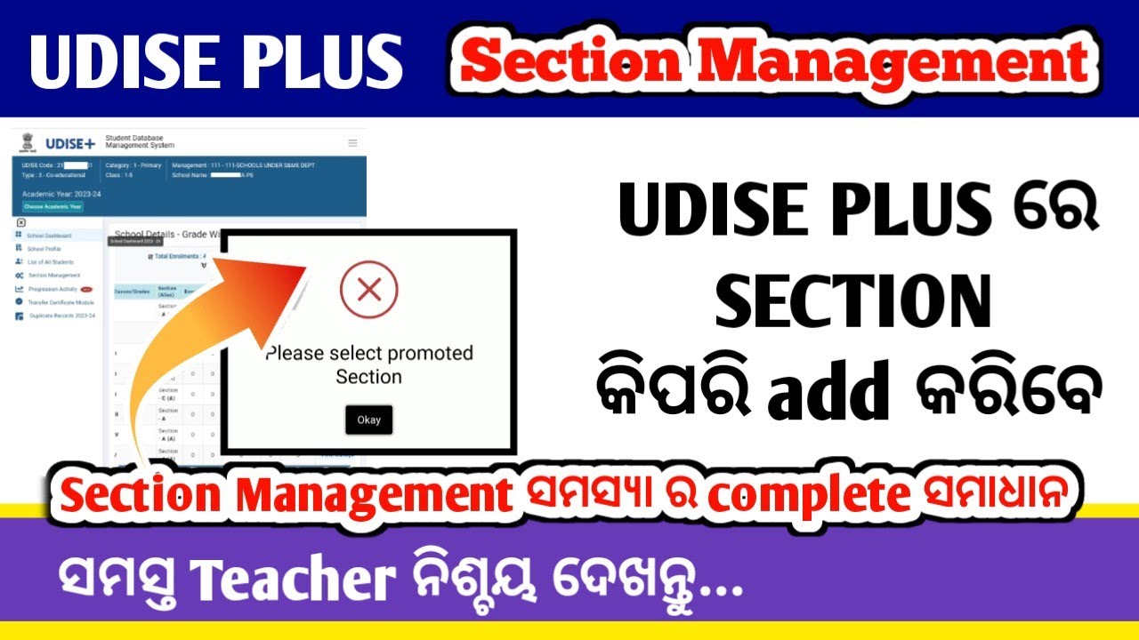 UDISE PLUS ରେ SECTION କିପରି ADD କରିବେ || Section management problem in UDISE Plus Portal ...