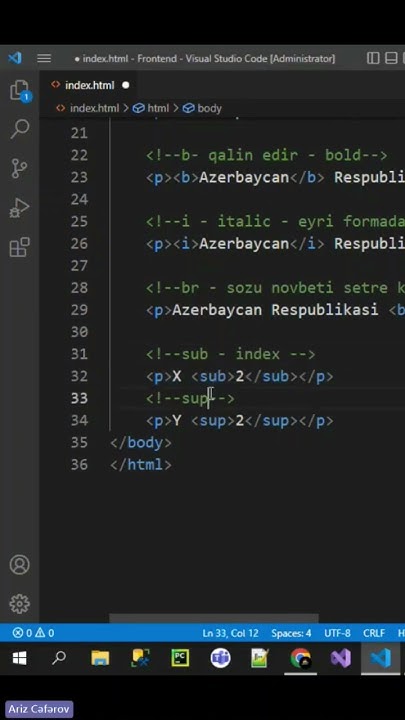 HTML dərsləri - sub və sup teqləri #html #css #javascript #programming #cod #ders #kurs - YouTube