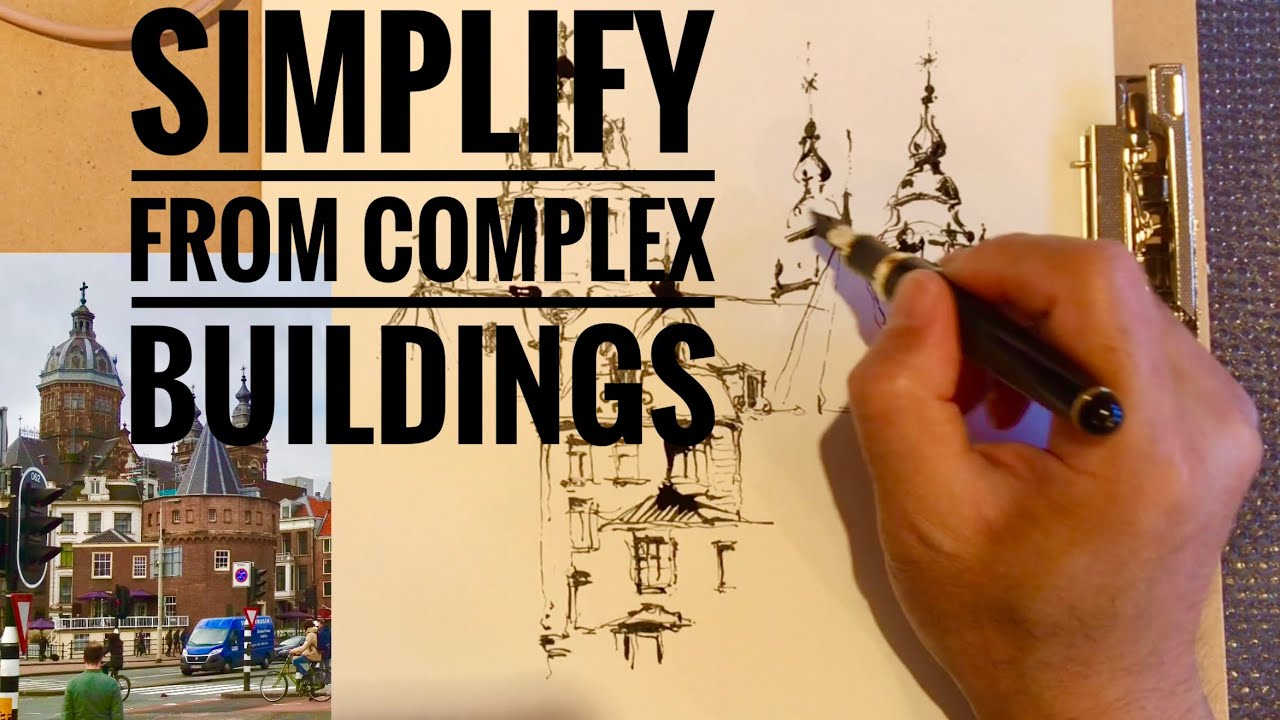 Simplify from complex buildings/Urban sketching/Loose style sketch/Ink ...
