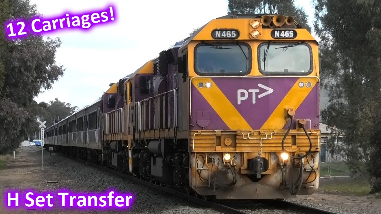 RARE V/Line H Set Transfer at Shepparton; Double-headed train with 12 ...