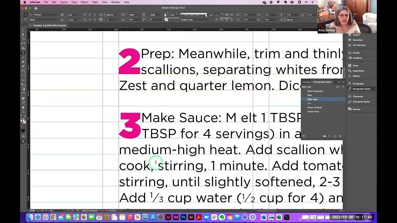 F22 Type Part2 Paragraph and Character Styles Setup for Cookbook - YouTube