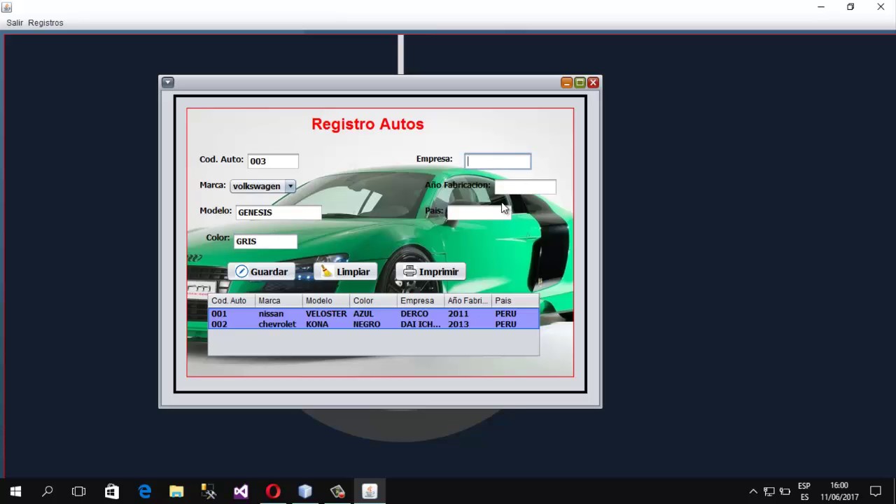 Registros Autos Hecho en java - YouTube