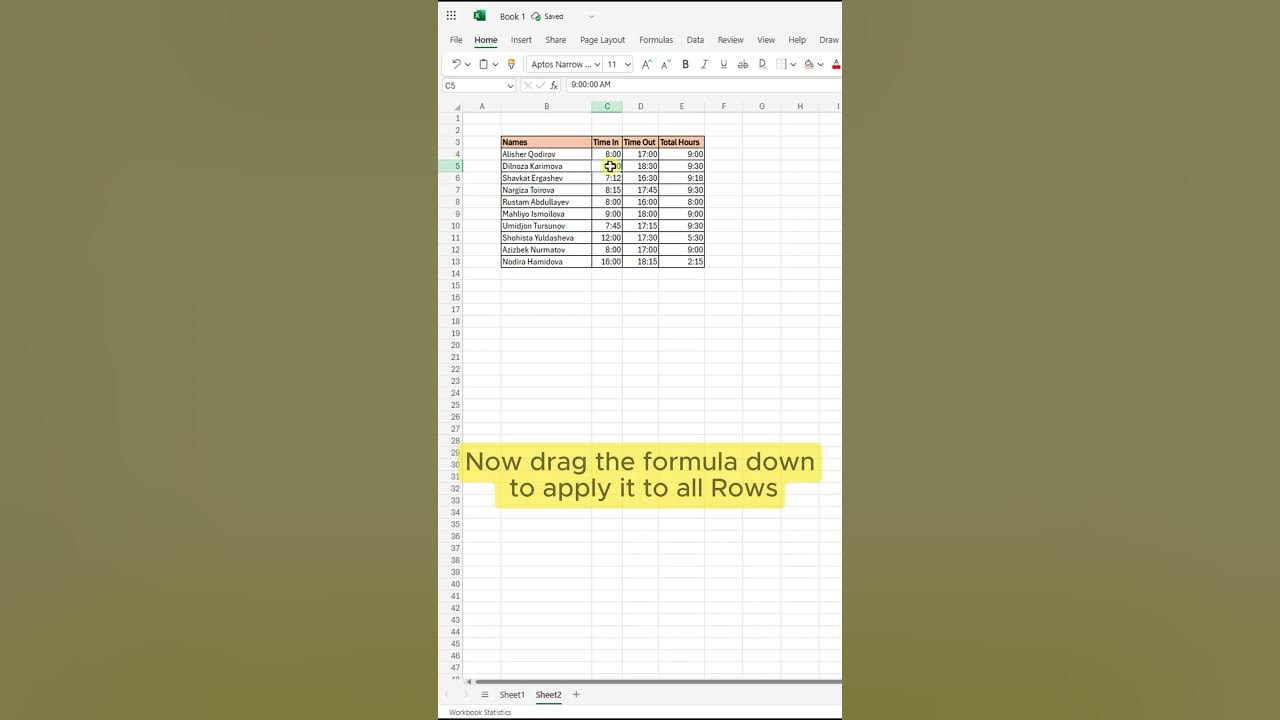 Calculating Worked Hours in Excel #excelsolutions #exceltips #exceltricks - YouTube
