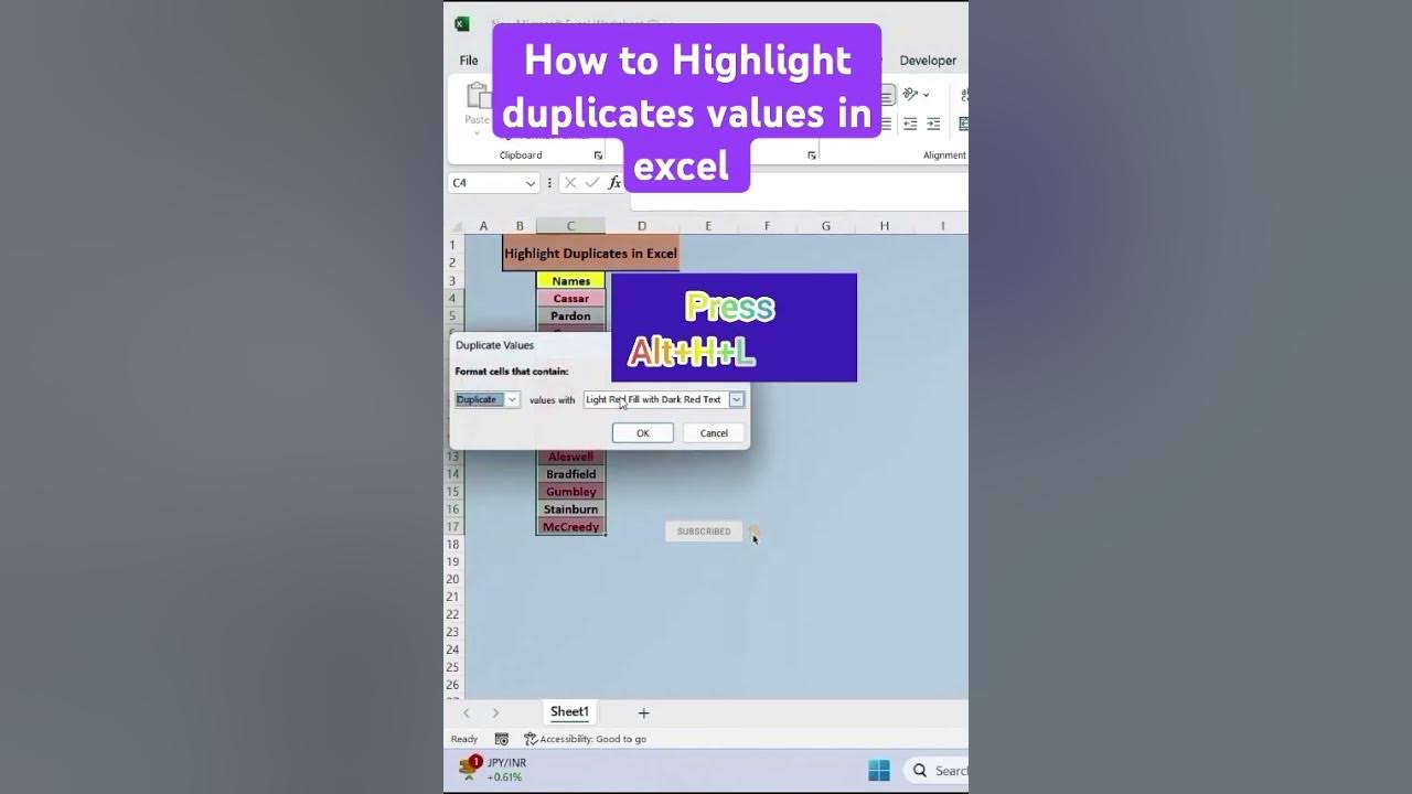 How to highlight duplicates values in excel || shortcut #Excelshorts # ...