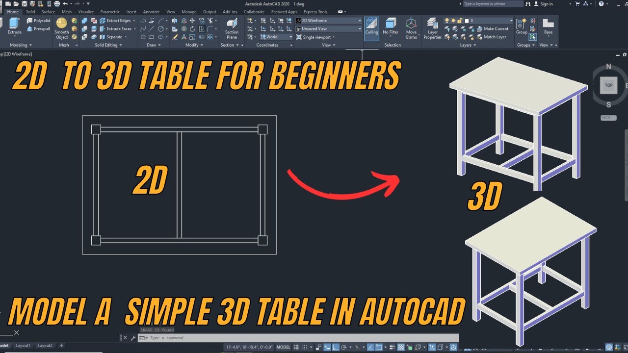 Create a Simple 3D Table In AutoCAD | AutoCAD 3D For Beginners ...