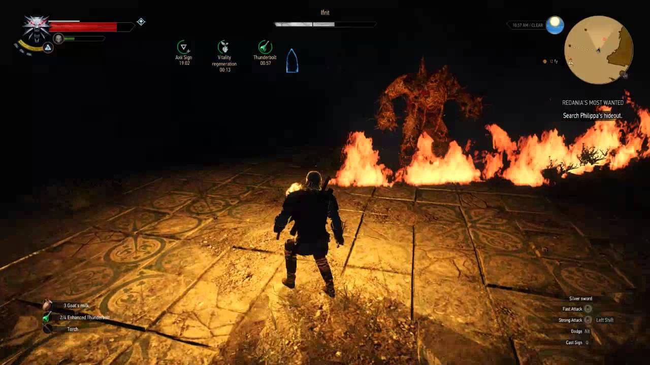 Witcher 3 - Fire Elemental Battle - YouTube