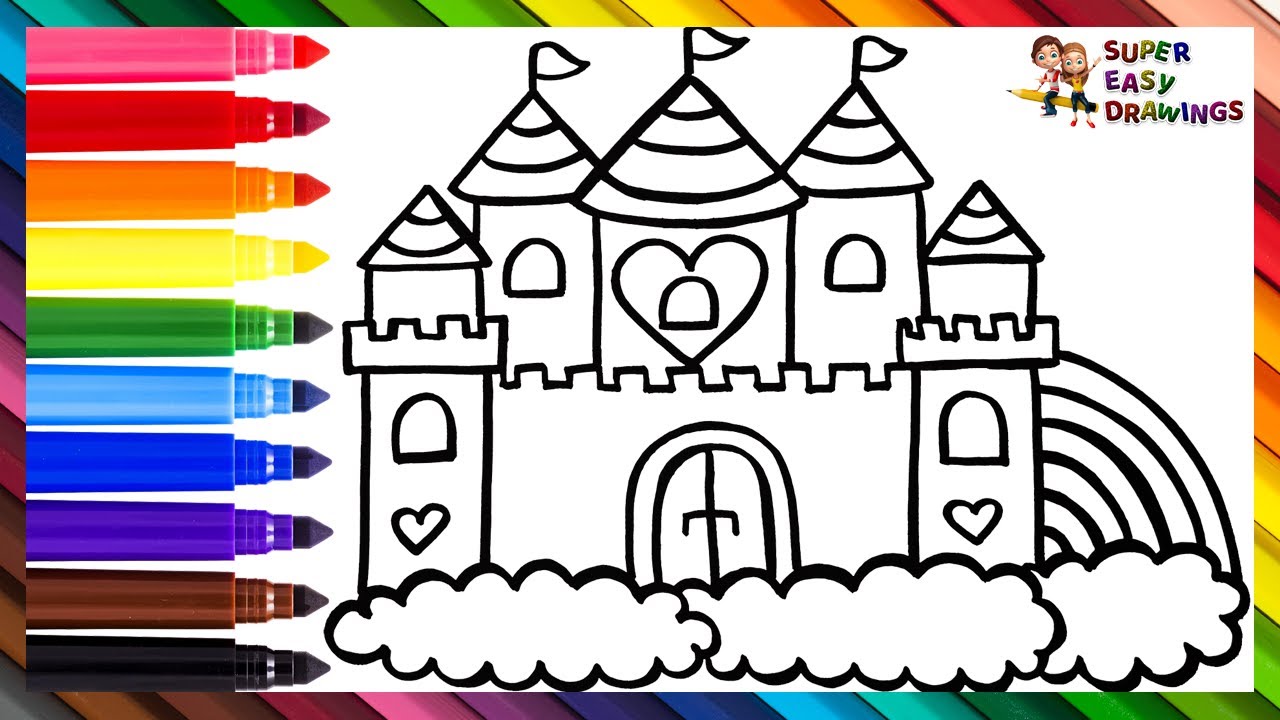 How To Draw A Castle 🏰 Drawing And Coloring A Cute Rainbow Castle ☁️🏰🌈 ...