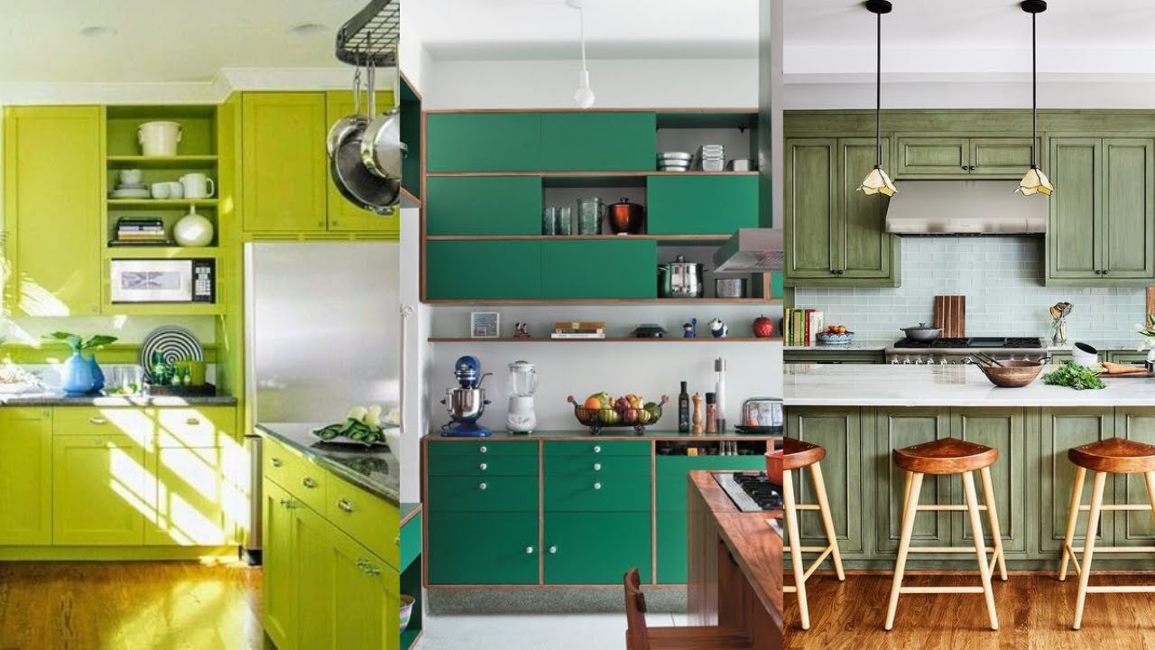 Green Kitchen Design and Ideas. Green Kitchen Cabinets Color. - YouTube