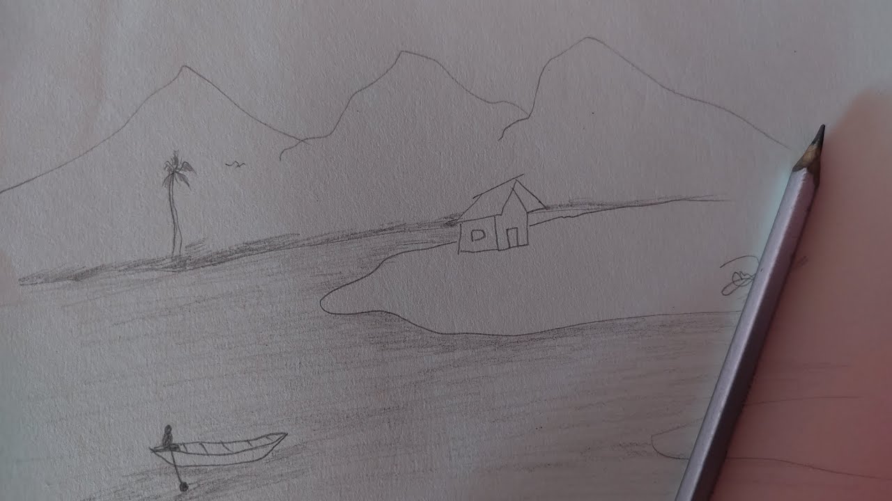 most beautiful drawing with pencil.mountain scenery drawing with pencil ...