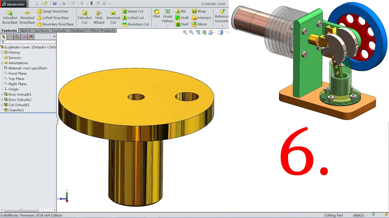 SolidWorks Tutorial | Stirling Engine | 6.Cylinder Cover - YouTube