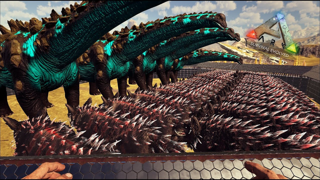 ARK| 5 Titanosaurs with 400 mutations vs 25 bosses at the same time ...
