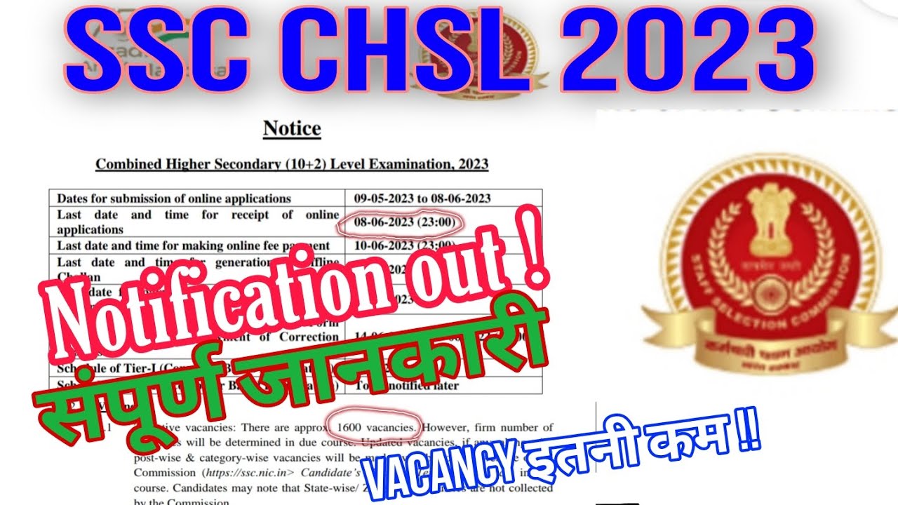 SSC CHSL Notification 2023 | CHSL Form, syllabus, exam pattern, Age ...