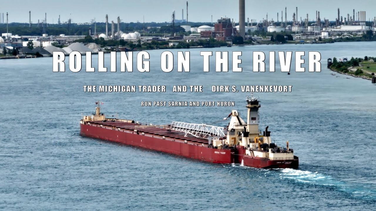 The Big Push! The tug Dirk S. VanEnkevort propels the Michigan Trader ...