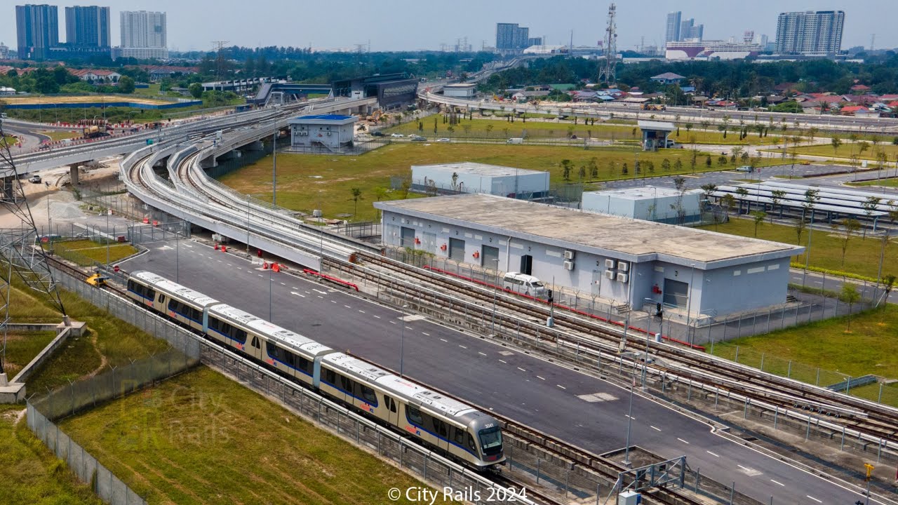 FIRST LOOK BY DRONE! LRT3 Shah Alam Train Testing + Depot - YouTube