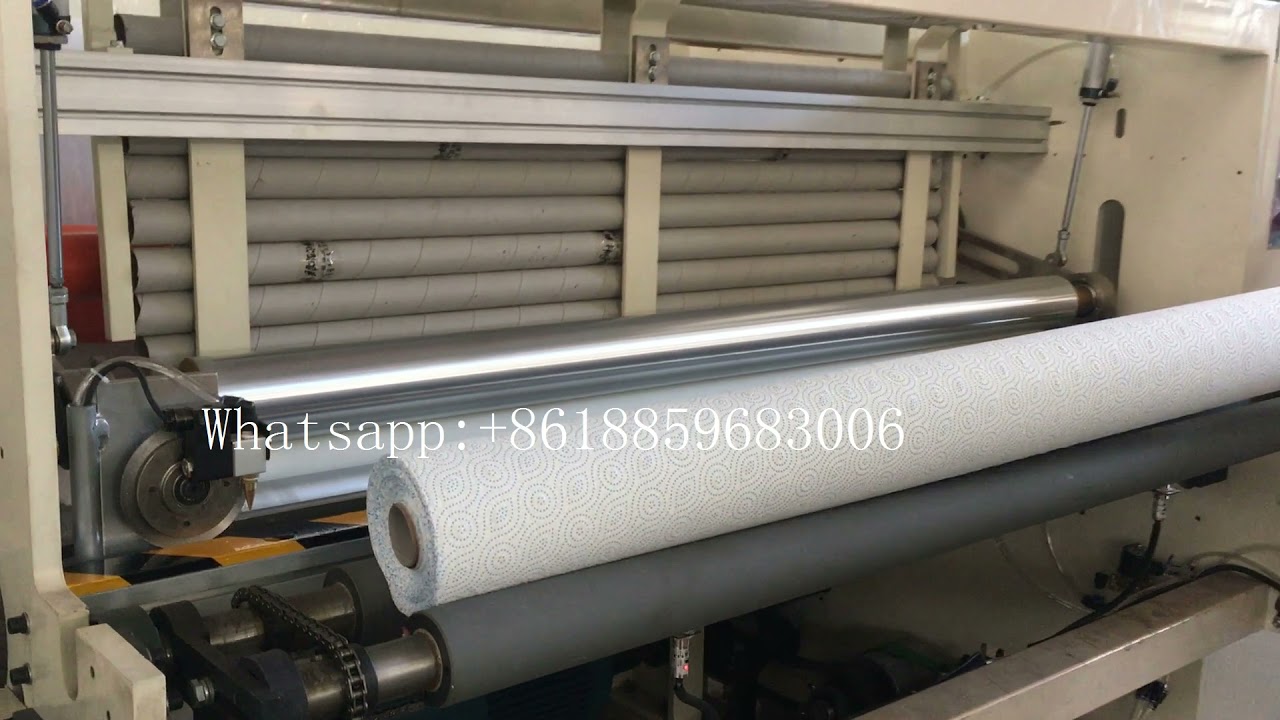 High speed glue laminated kitchen towel paper rewinder machine - YouTube