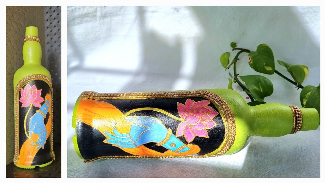 Bottle art | how to trace design on bottle | how to paint on bottle # ...