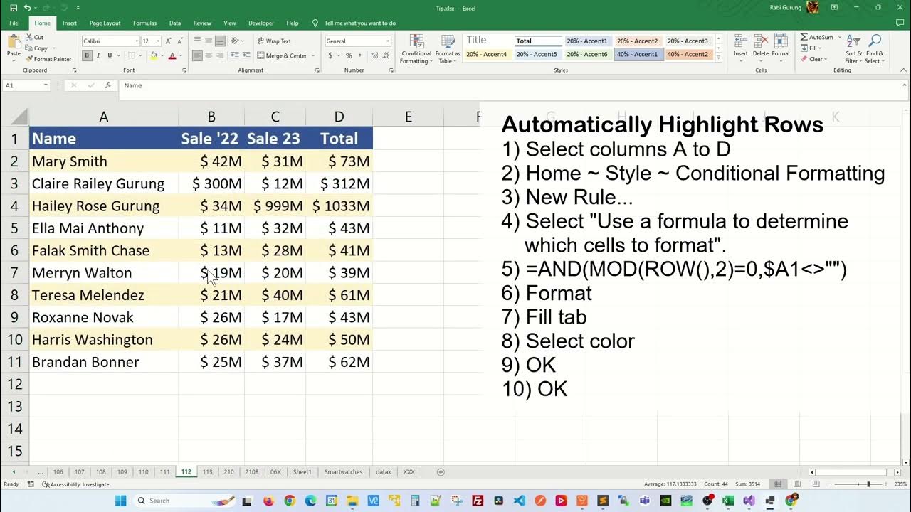 Apply color to alternate rows or columns in Excel - Excel Tips and ...