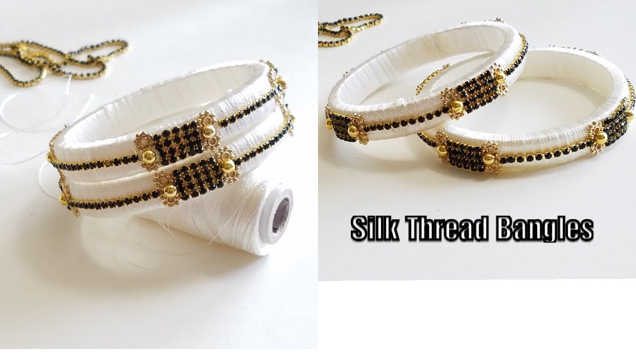 How to make silk thread bangles||beautiful silk thread white&black ...
