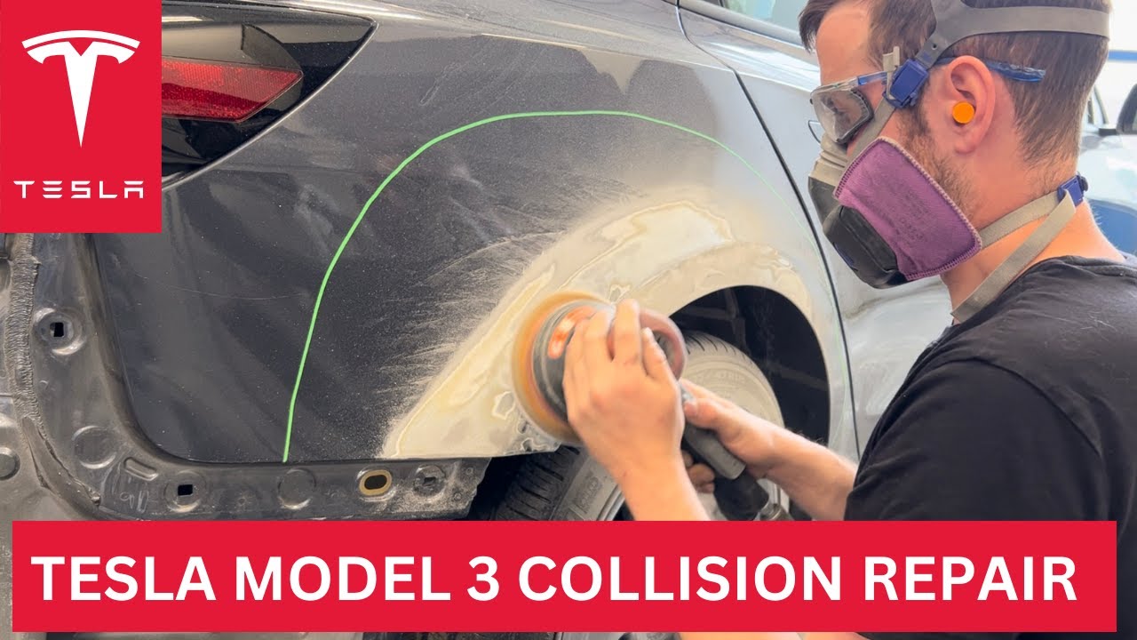 Collision Repair Process Fixing a 1/4 Panel on a Tesla Model 3 - YouTube