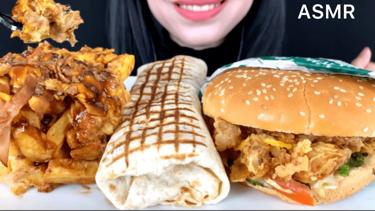 ASMR FAST FOOD* CHICKEN BURGER, CHICKEN BOWL, TACOS SHAWARMA | Mukbang ...