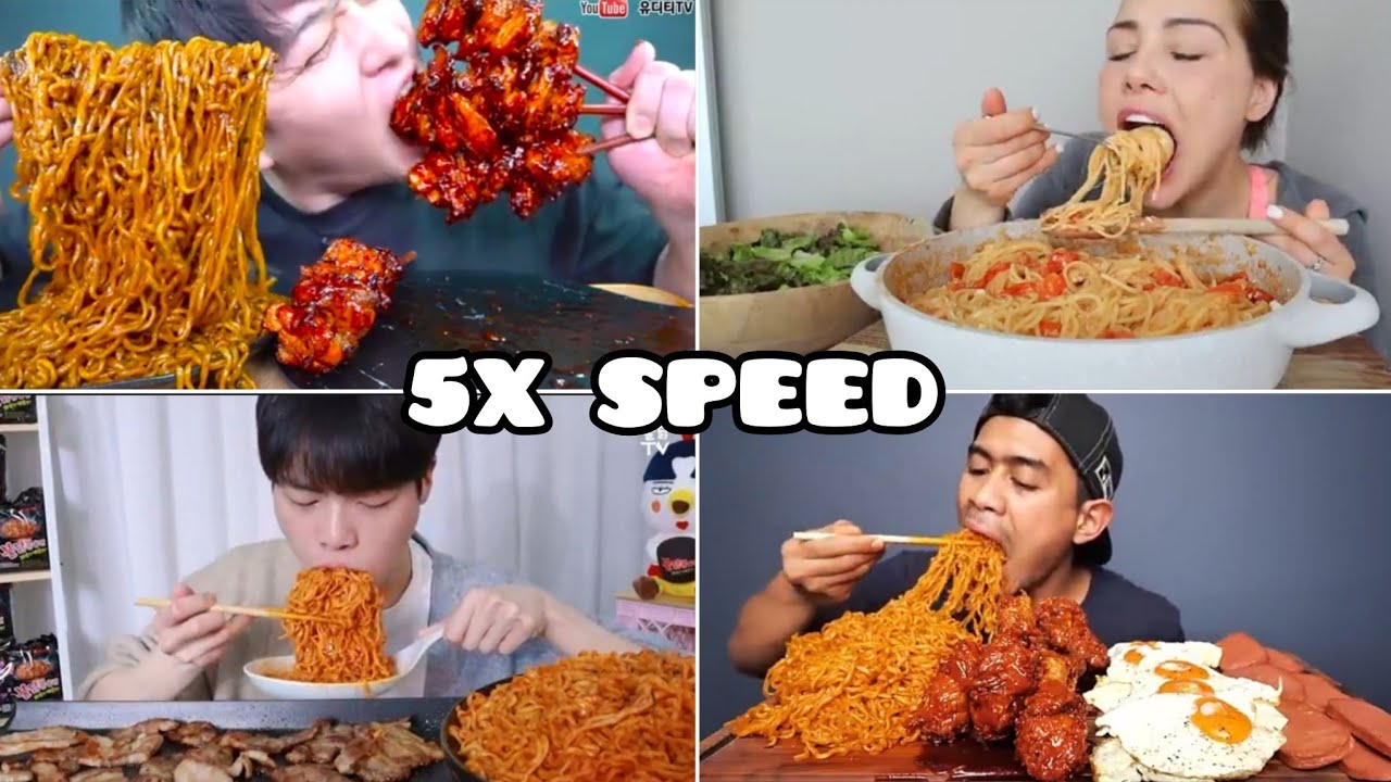 5X SPEED | EATING NOODLES CHALLENGES | EATING CHALLENGES - YouTube