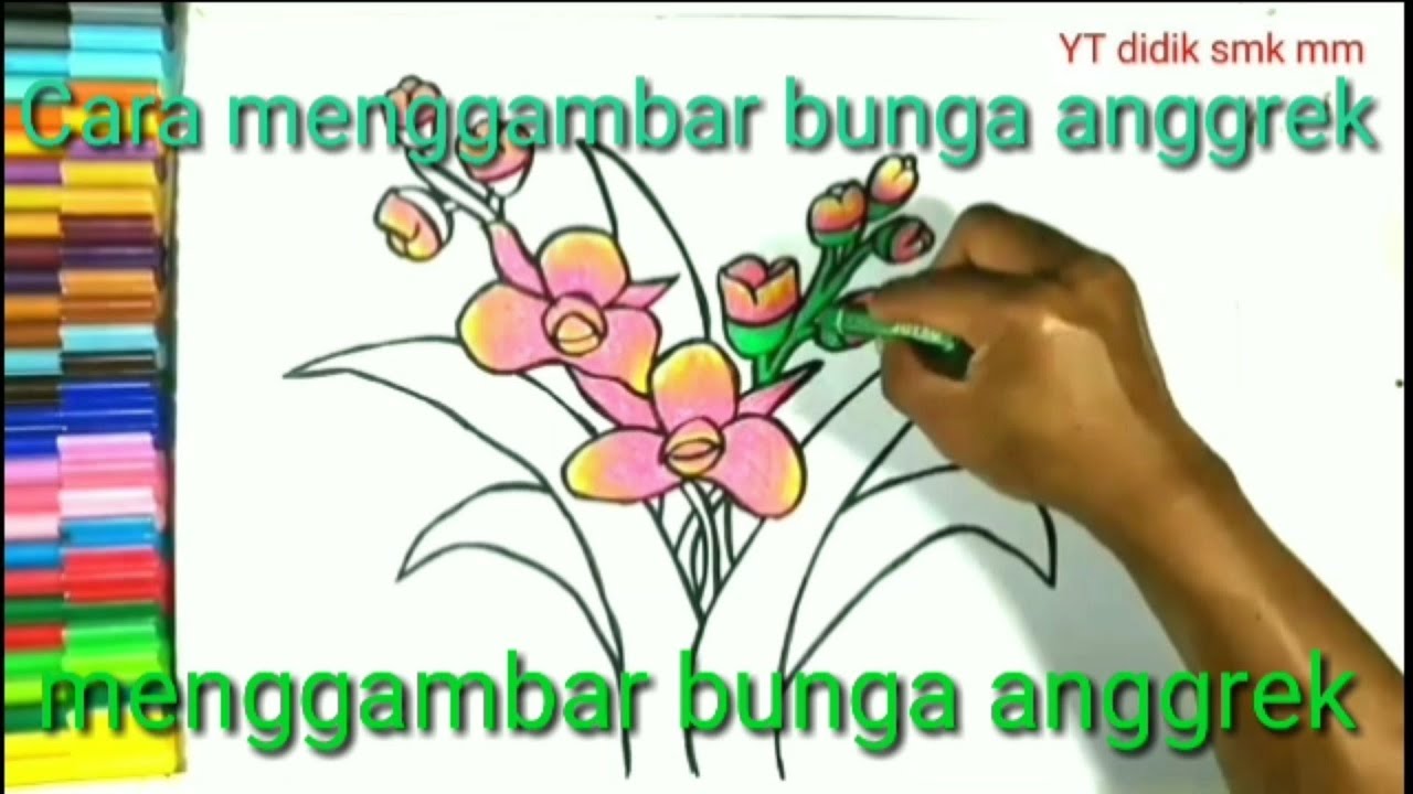 CARA MENGGAMBAR BUNGA ANGGREK ll MENGGAMBAR BUNGA ANGGREK - YouTube