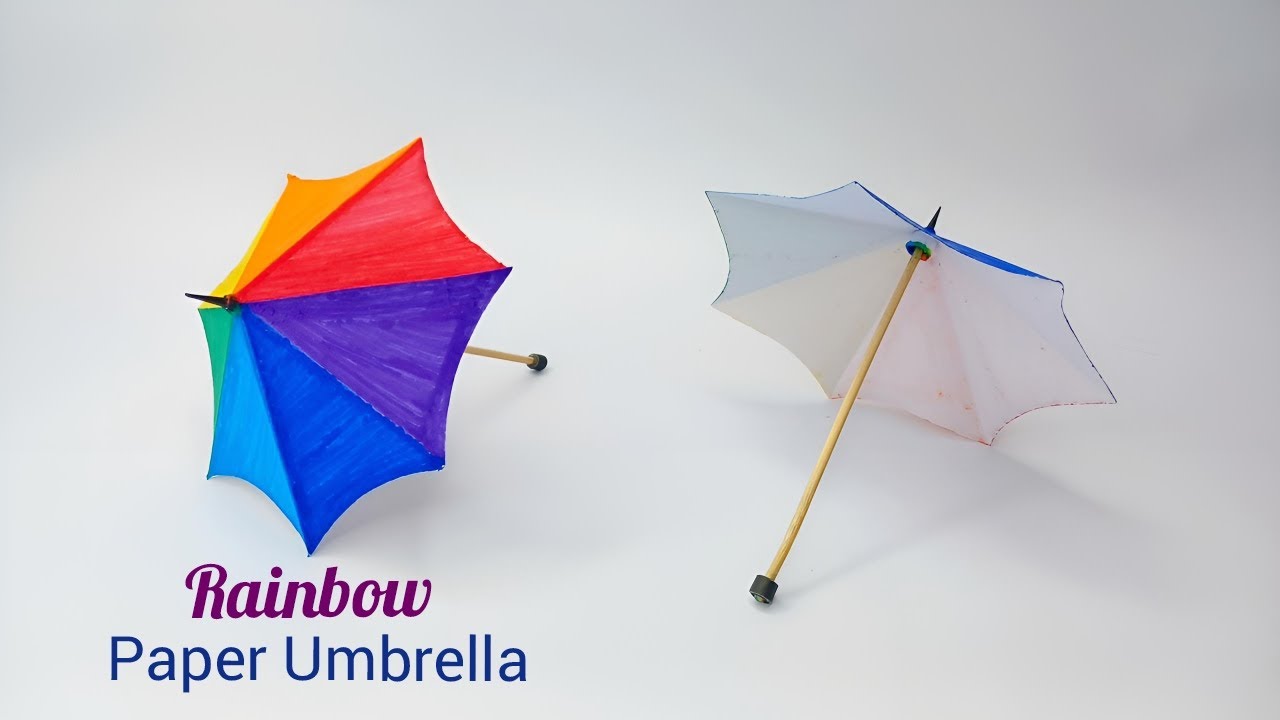 How To Make A Rainbow Paper Umbrella // Origami Umbrella // mini paper ...