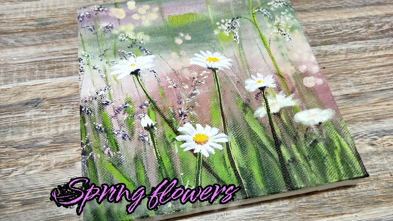 Painting Spring flowers for beginners | ASMR Acrylic painting step by ...