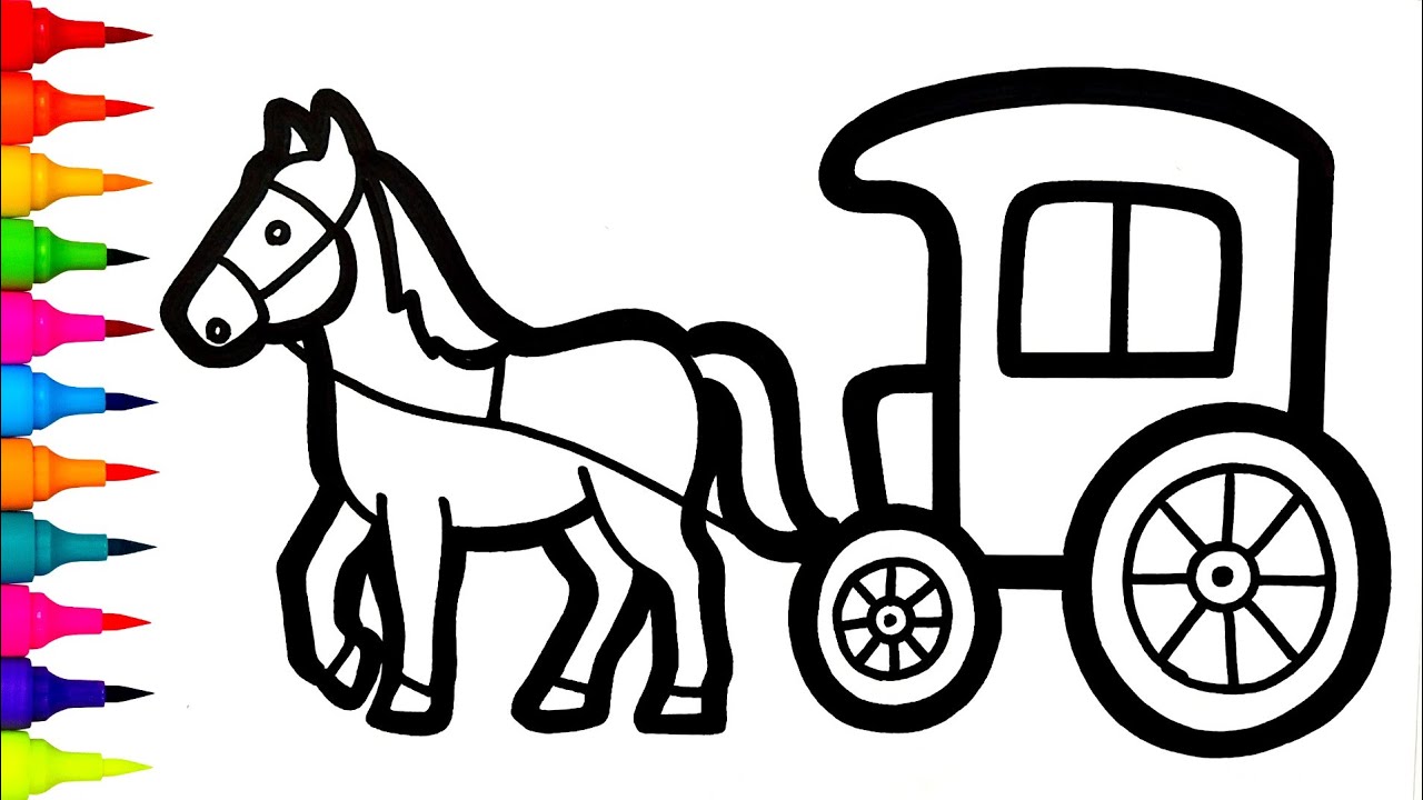 How to Draw a Horse Carriage Step by Step 🐎 Easy Horse Cart Drawing ...