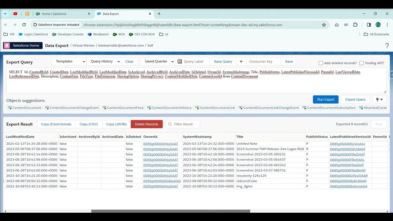 Query Content Document or Files or Attachment and its size and details using Inspector # ...