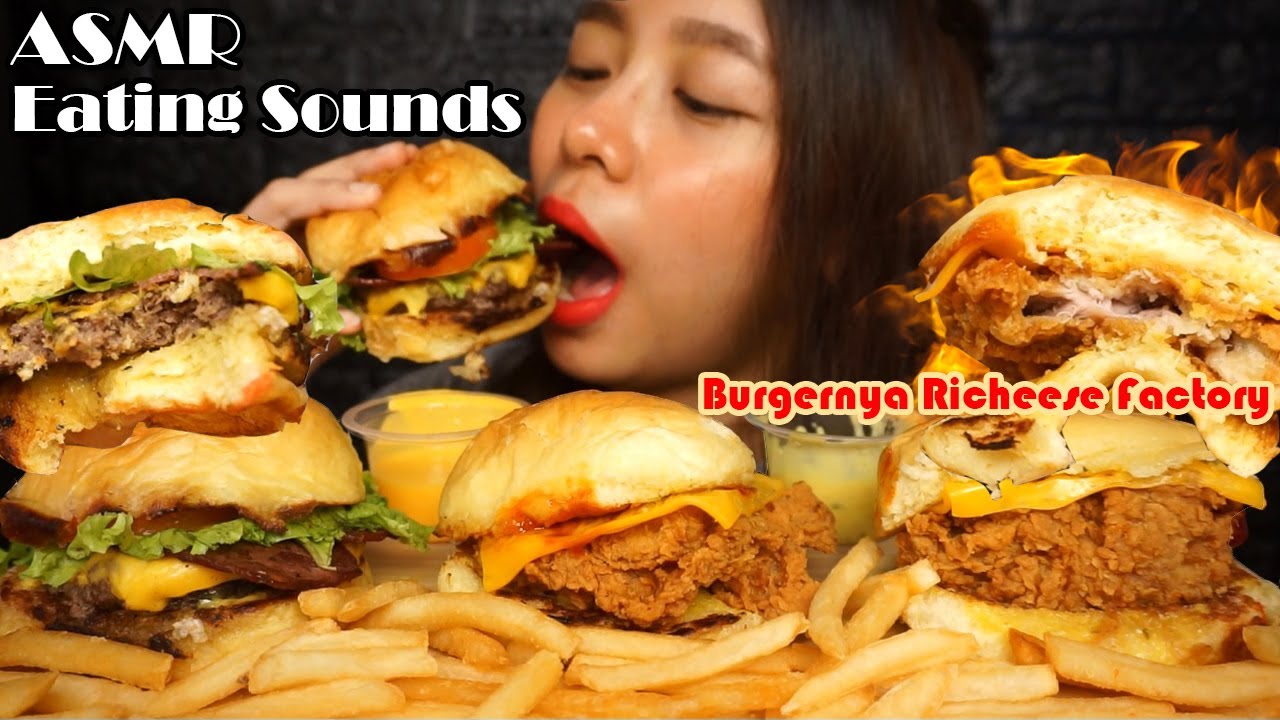 ASMR Rich Burger by Richeese Factory (Fire Beef and Fried Chicken ...