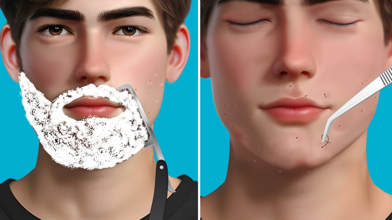 Full Beard Shaving & Ingrown Hair Removal | ASMR Animation #asmr - YouTube