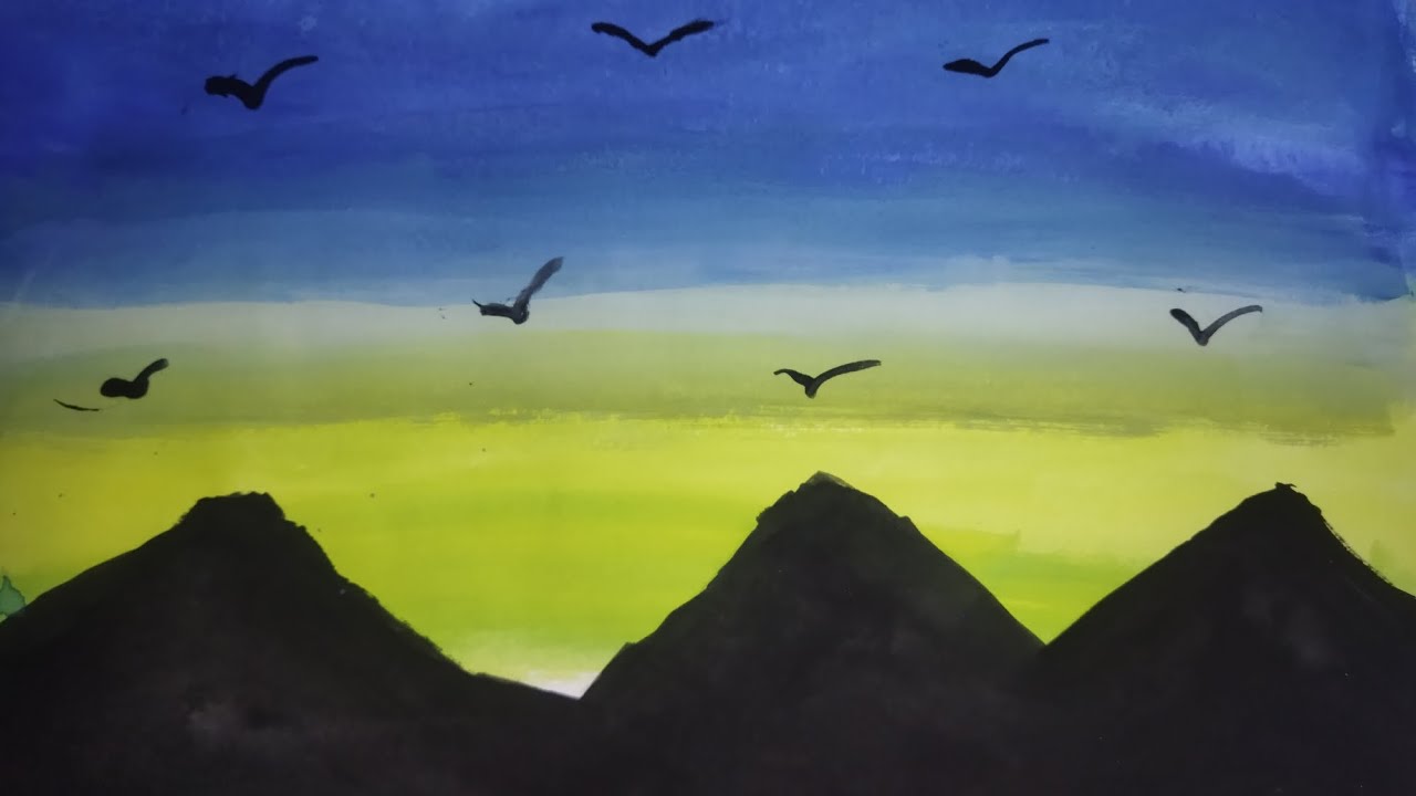 Sun set drawing (Sun set scenery) - YouTube