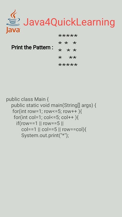 Square with Slope Cross Star Pattern Question in java || Interview Questions #Java4QuickLearning ...