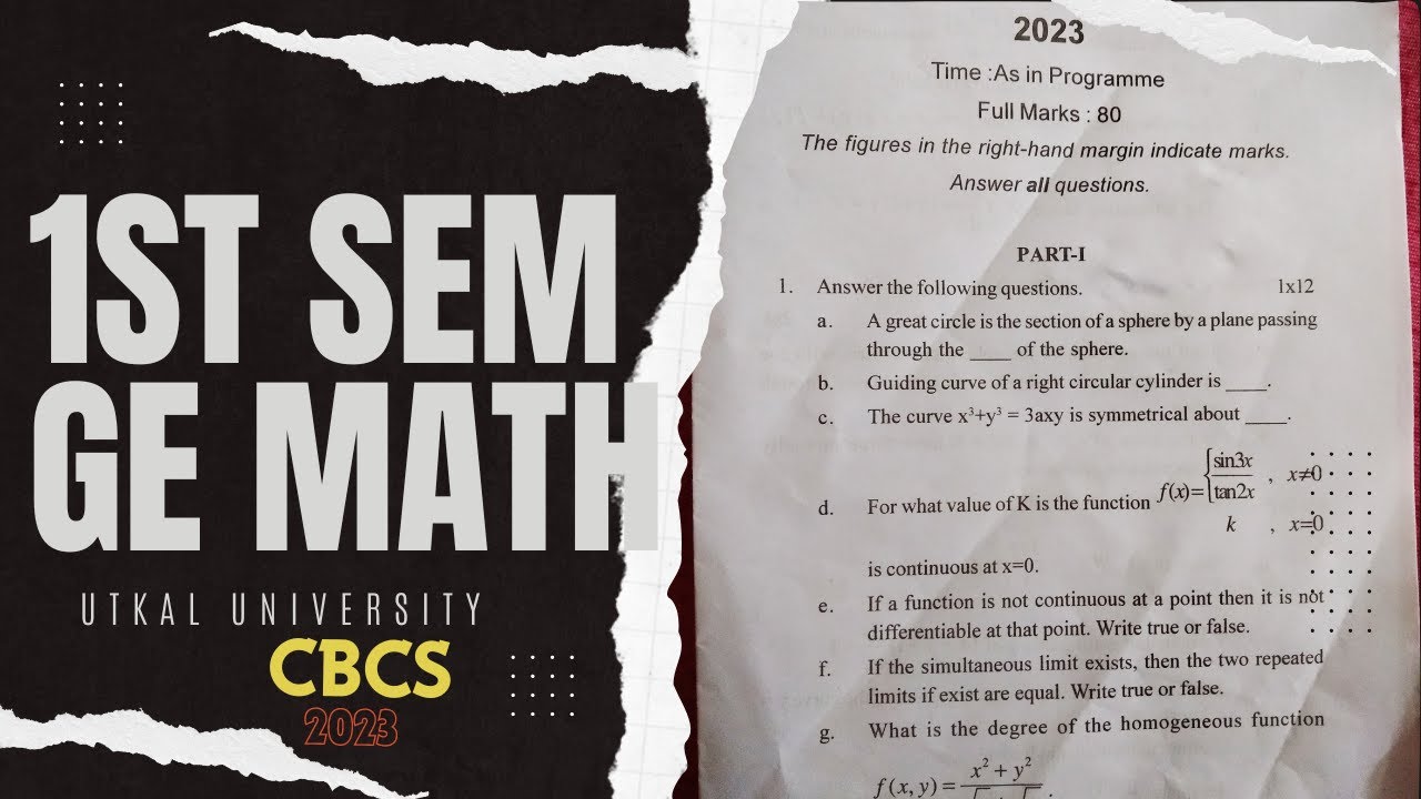 1st Semester GE Math 2023 Question paper | Utkal university cbcs 2023 Ge 1 math Questions - YouTube