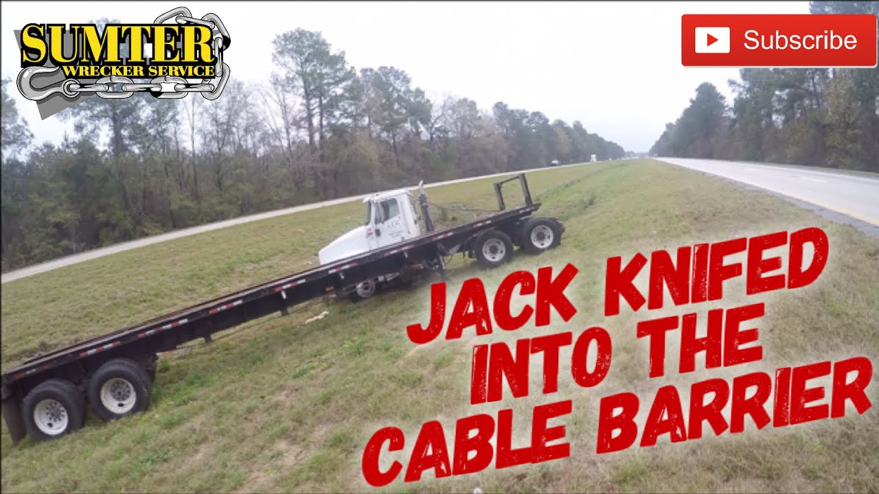 Jack knifed into the cable barrier - YouTube