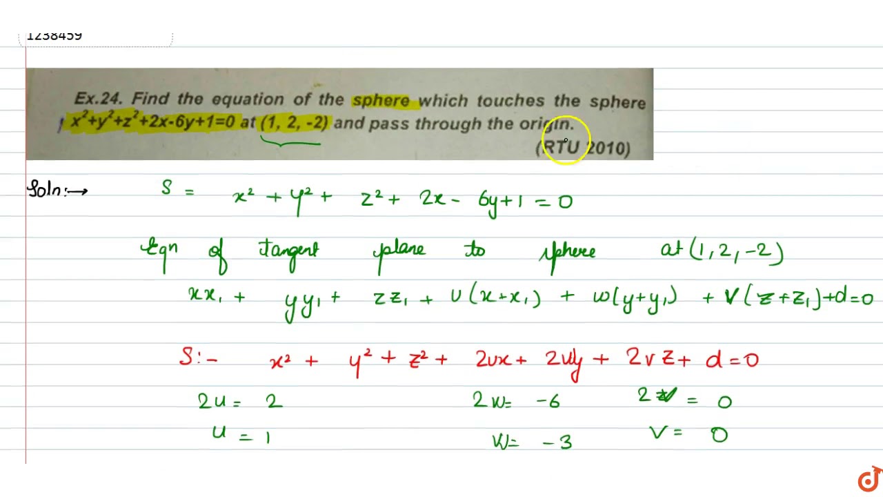 Find The Equation Of The Sphere Which Touches The Sphere x 2 y 2 z 2