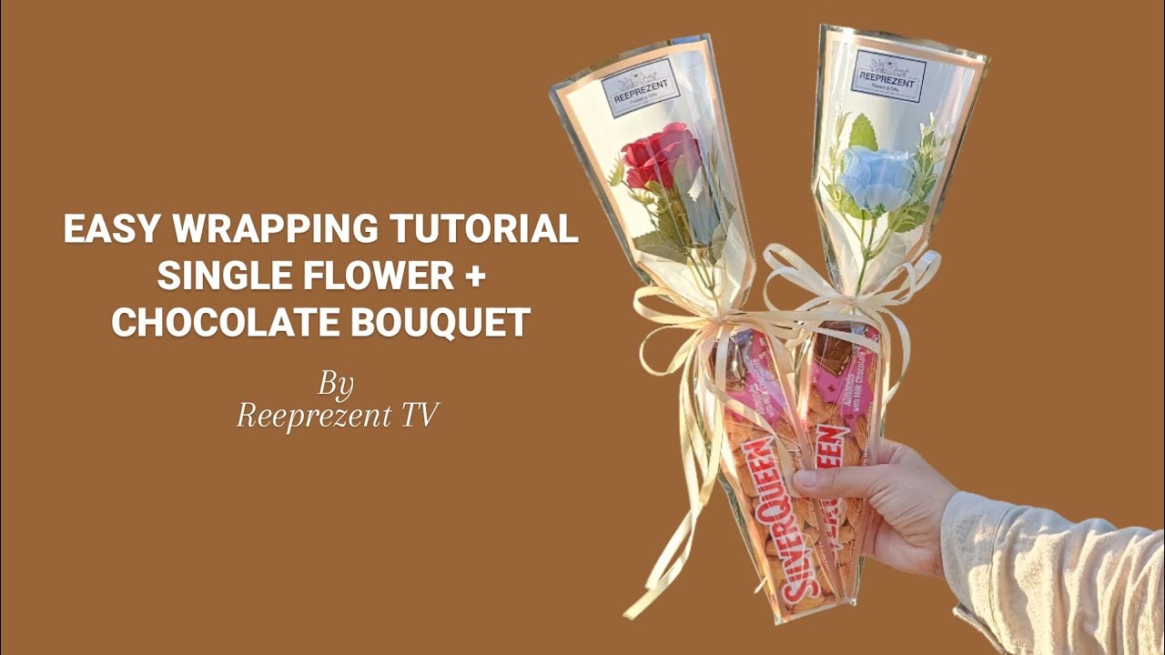 EASY WRAPPING SINGLE FLOWER BOUQUET + CHOCOLATE FOR GIFT IDEAS - YouTube